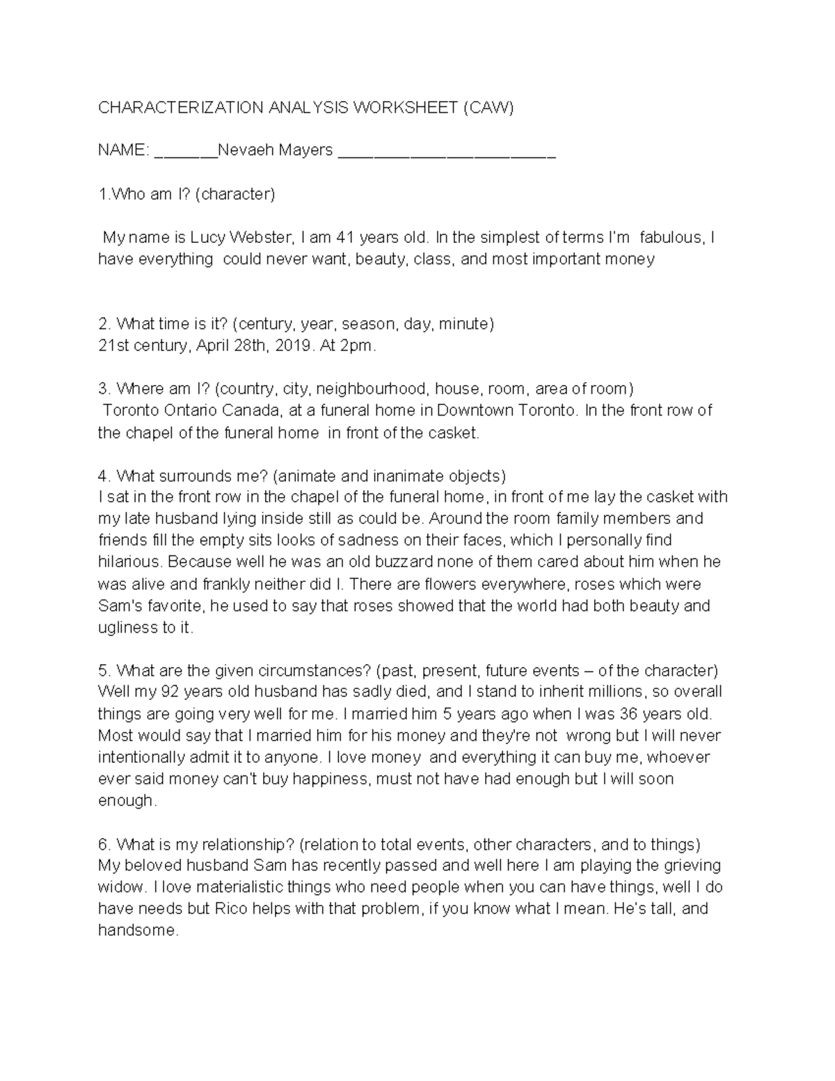 Characterization Analysis Worksheet - Studocu