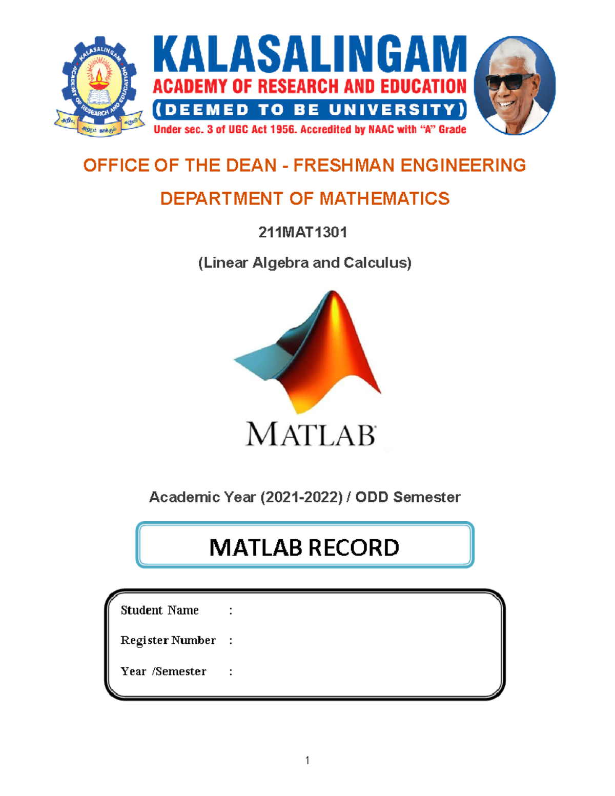 211MAT1301 - for preparition purpose - OFFICE OF THE DEAN - FRESHMAN ...