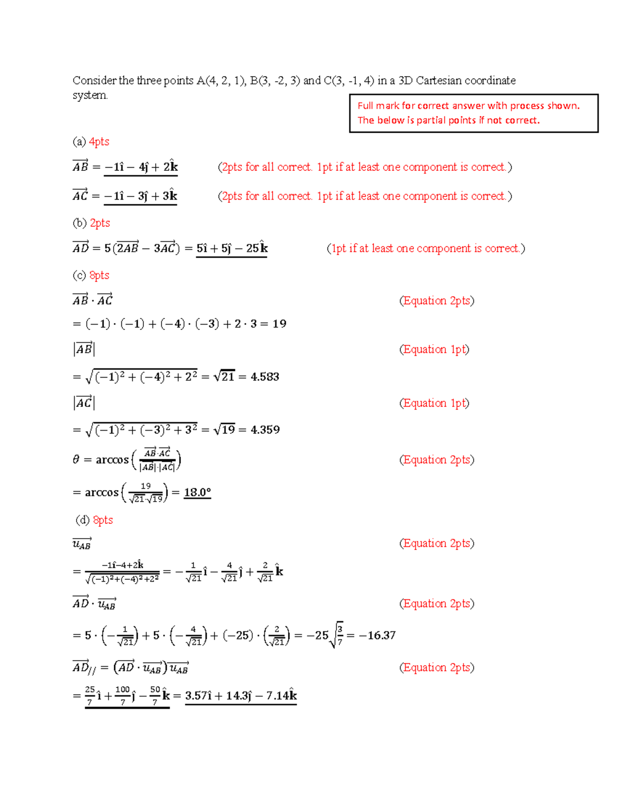 Exam1sol 1-1 - Spring 2022 Exam 1 Solutions - Consider the three points A(4, 2, 1), B(3, -2, 3 ...