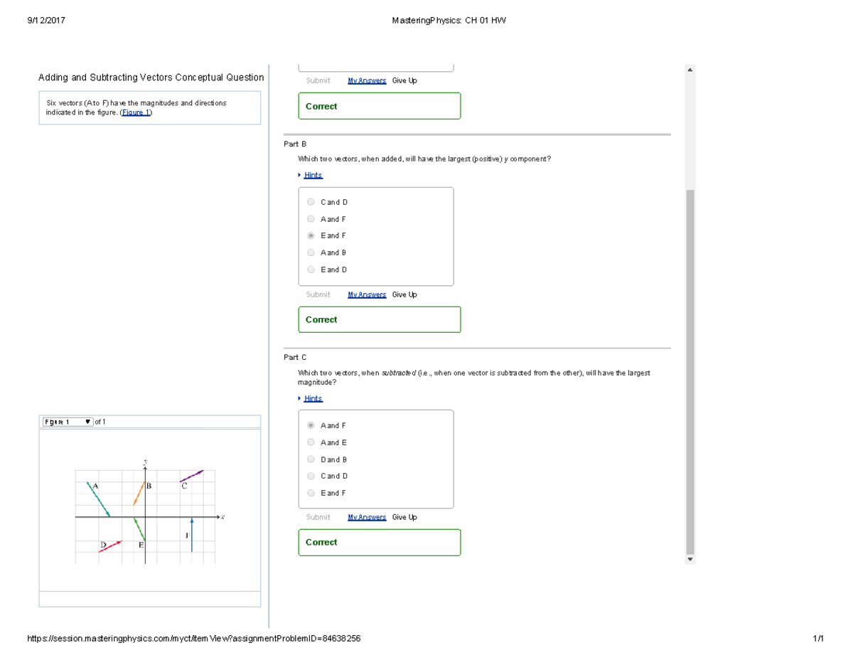 Mastering Physics CH 01 HW p11-2 - MasteringPhysics: CH 01 HW Adding ...