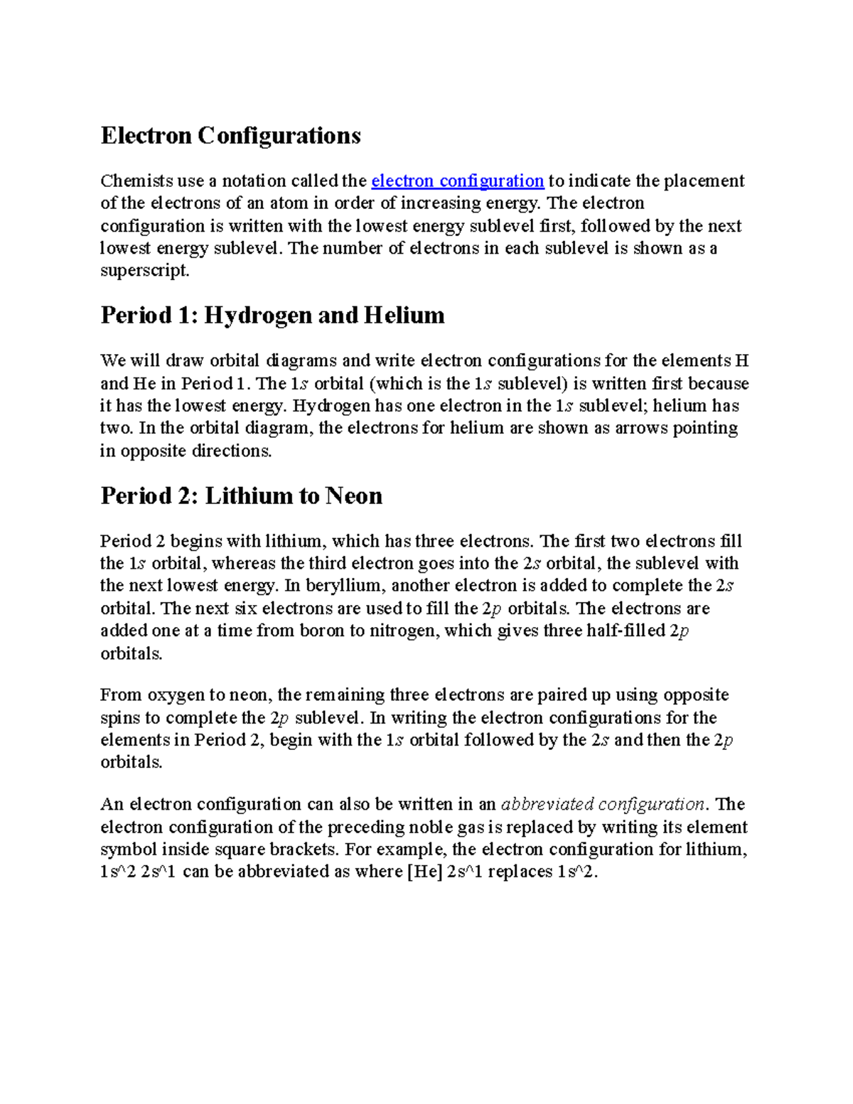 Chemistry ch4 notes - Electron Configurations Chemists use a notation ...