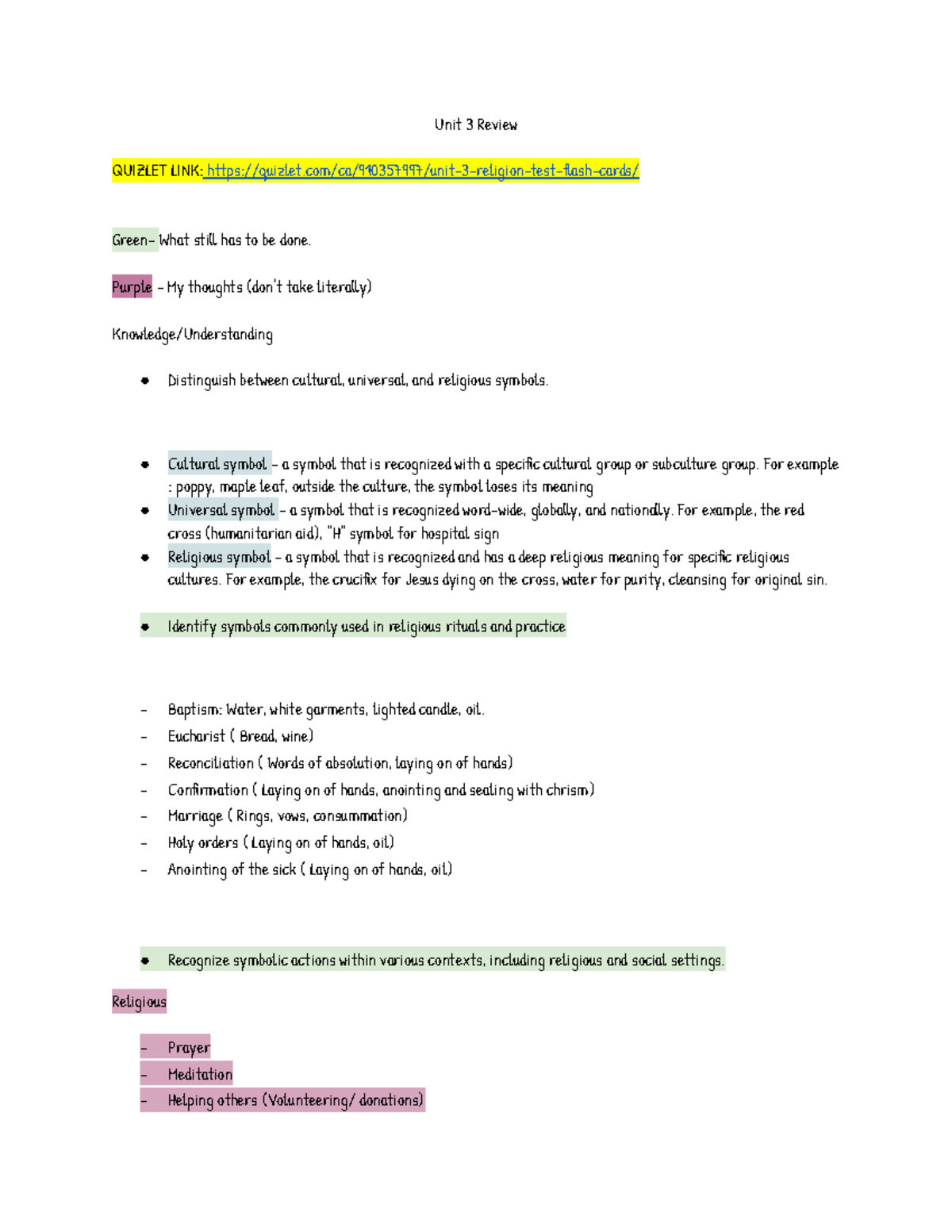 Unit 3 Religion Review - Unit 3 Review QUIZLET LINK: - Studocu