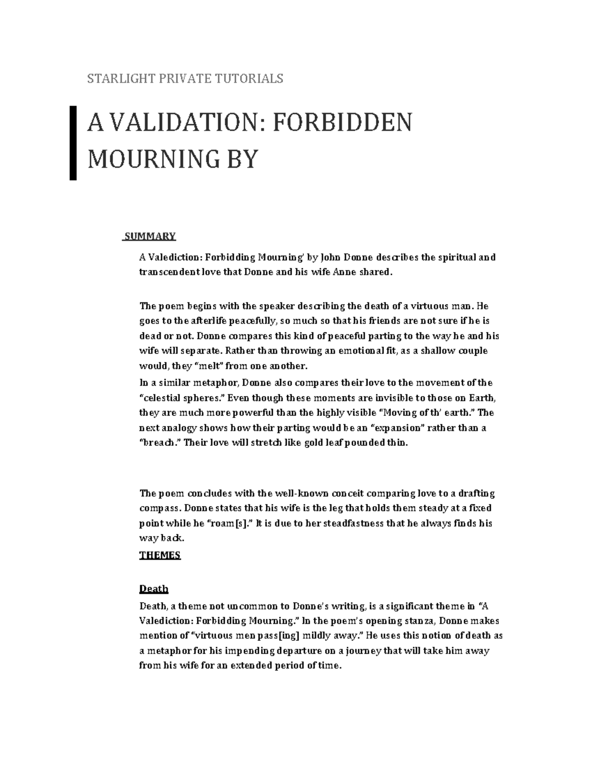 Document (3) - STARLIGHT PRIVATE TUTORIALS A VALIDATION: FORBIDDEN MOURNING BY SUMMARY A - Studocu