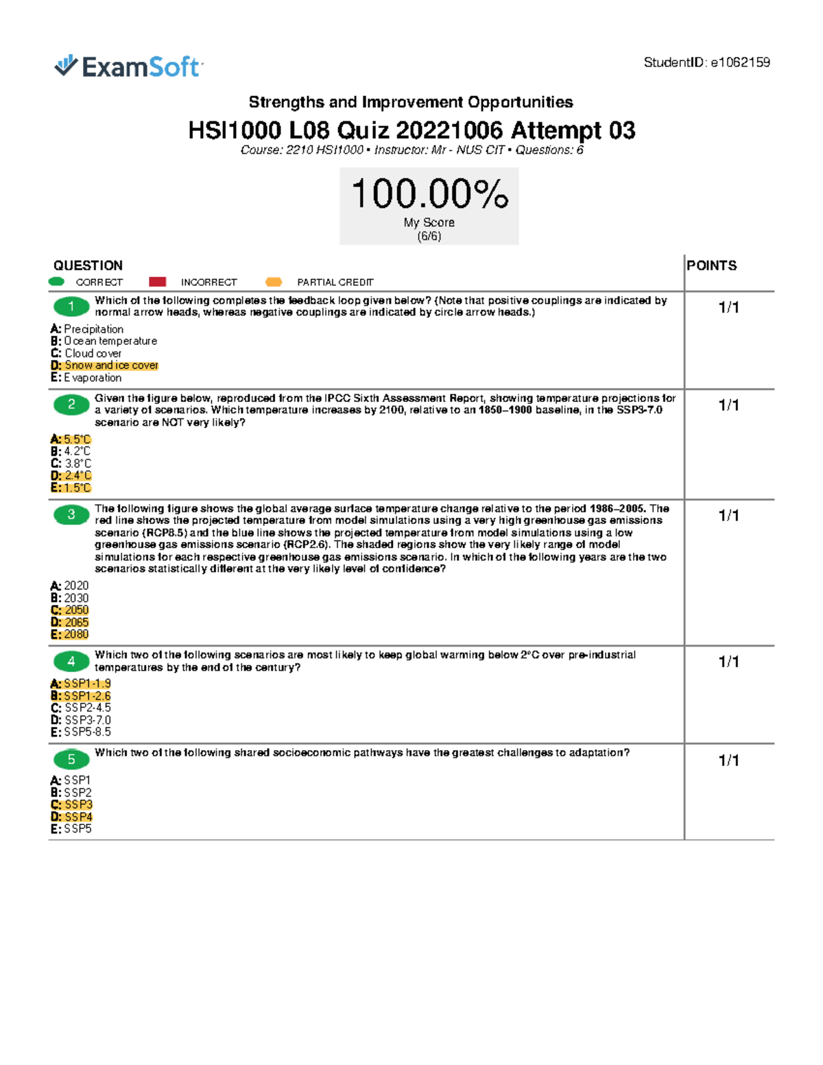 HSI1000 quiz 08 attempt 02 - Strengths and Improvement Opportunities ...
