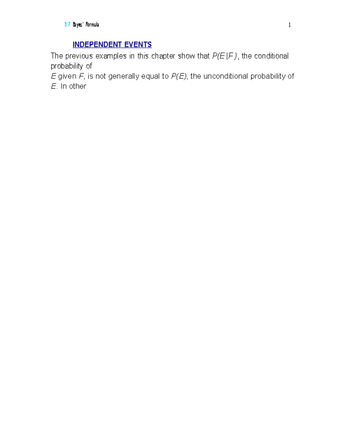 Independent Events - INDEPENDENT EVENTS The previous examples in this ...