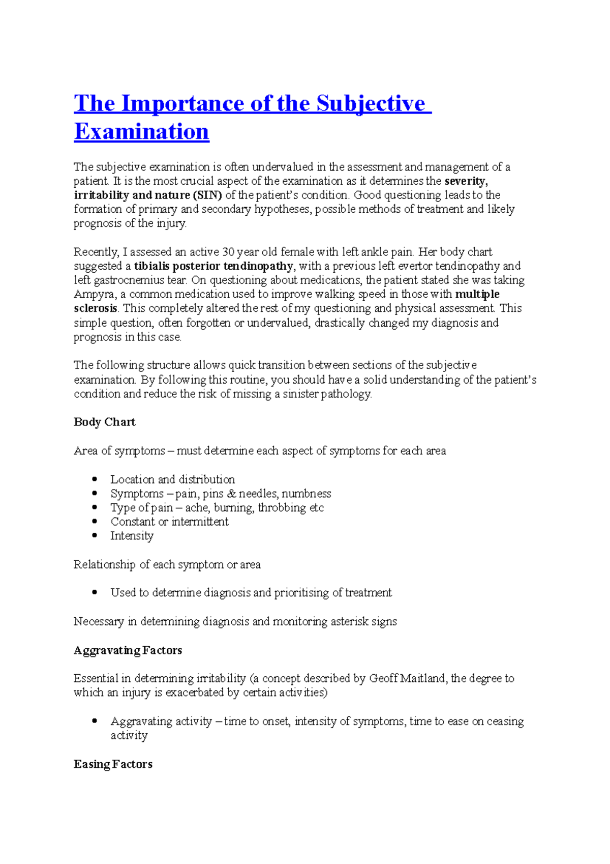 The Importance of the Subjective Examination - The Importance of the ...