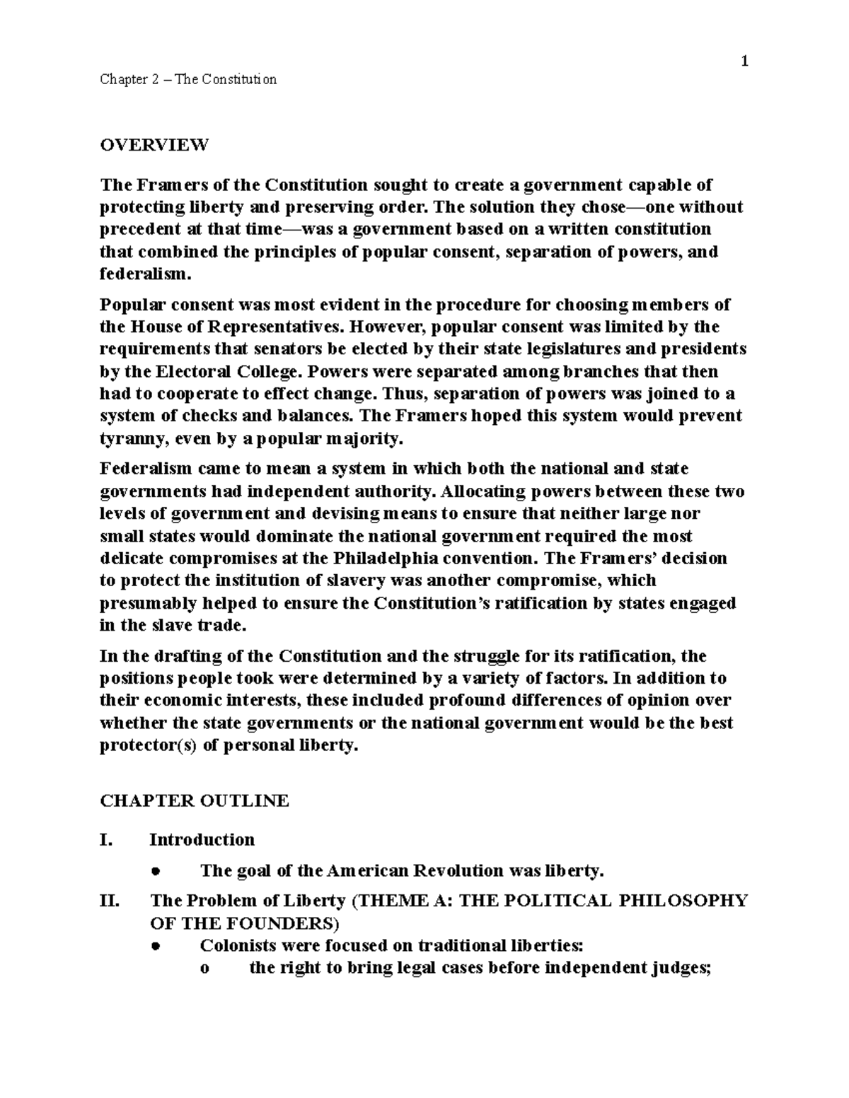 Chapter 2 Outline – The Constitution - Chapter 2 – The Constitution ...
