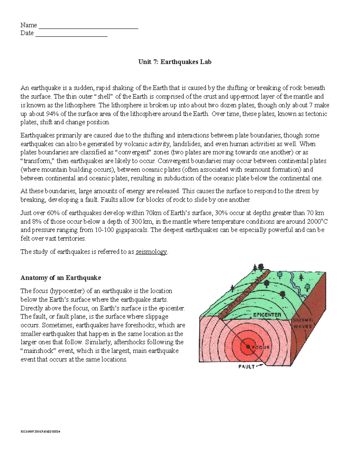Earthquakes Lab F2023S4 - Name _____________________________ Date ...