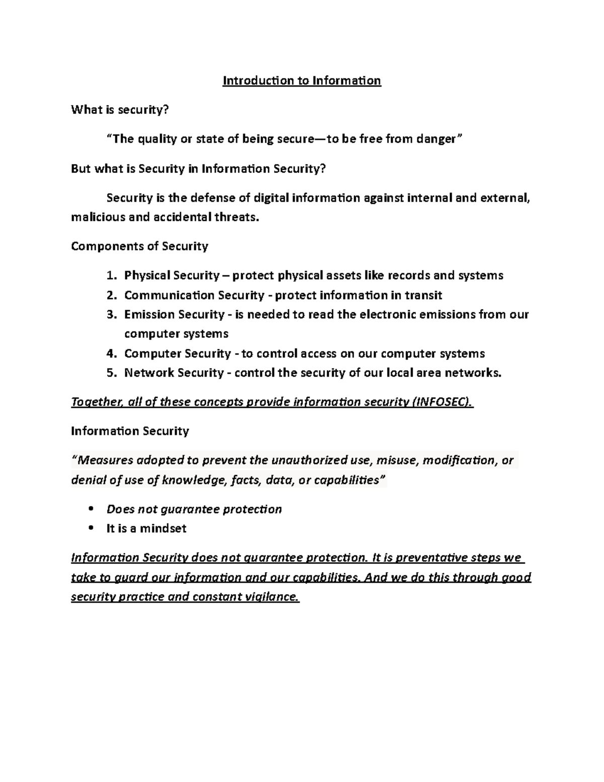 Intro To Info 1 - Lecture notes 3 - Introduction to Information What is ...