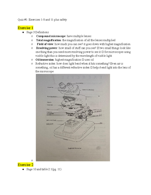 Bio 211 Lab Quiz 1 Study guide - Quiz #1: Exercises 1-8 and 11 plus ...