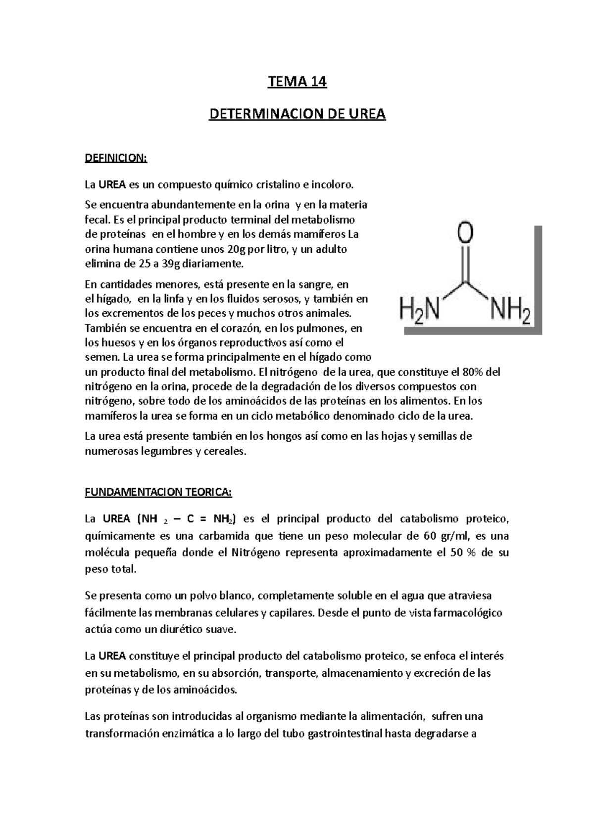Practica TEMA 14 - espero disfruten - TEMA 14 DETERMINACION DE UREA ...
