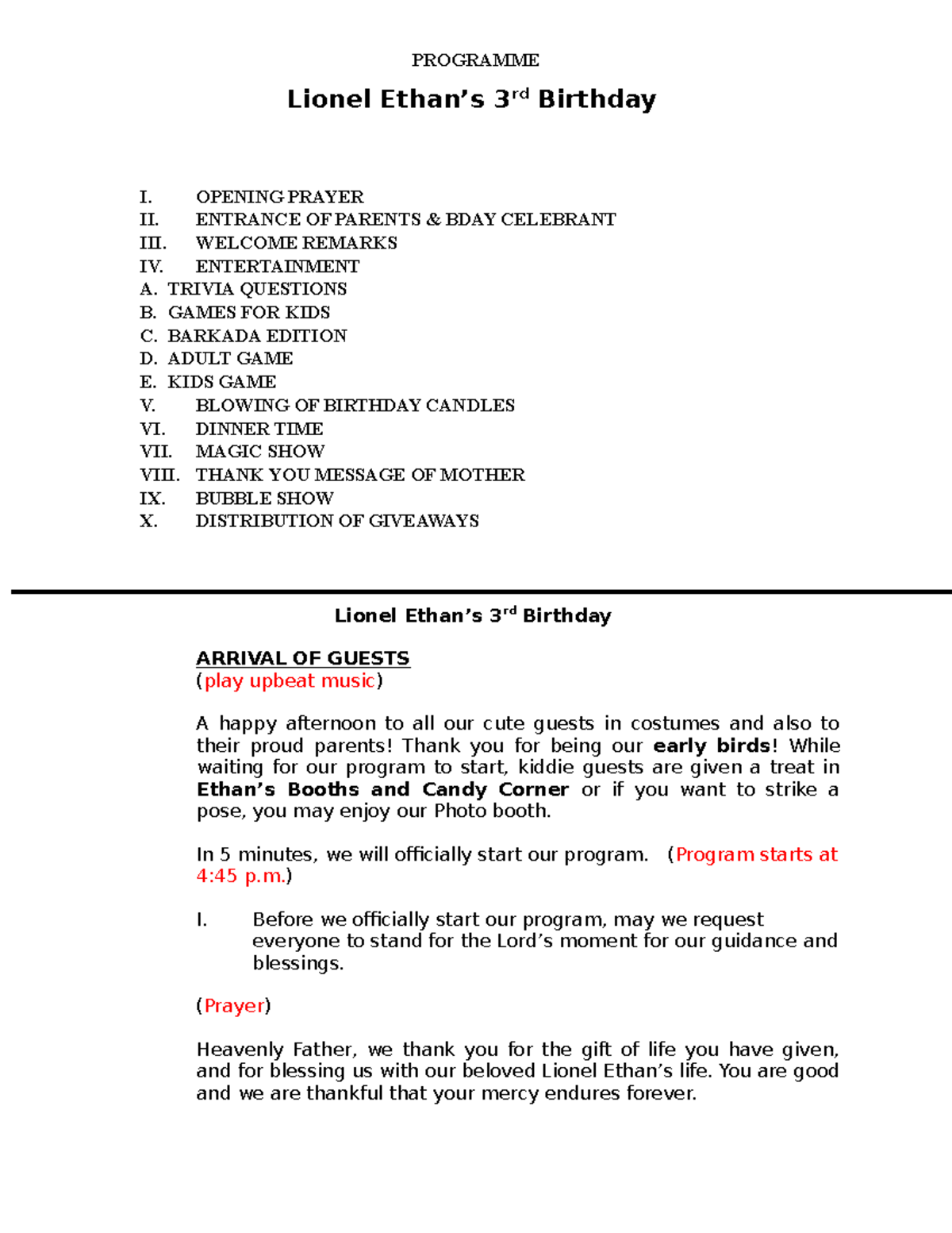 Azalia Jensens 1st bday - PROGRAMME Lionel Ethan’s 3rd Birthday I ...