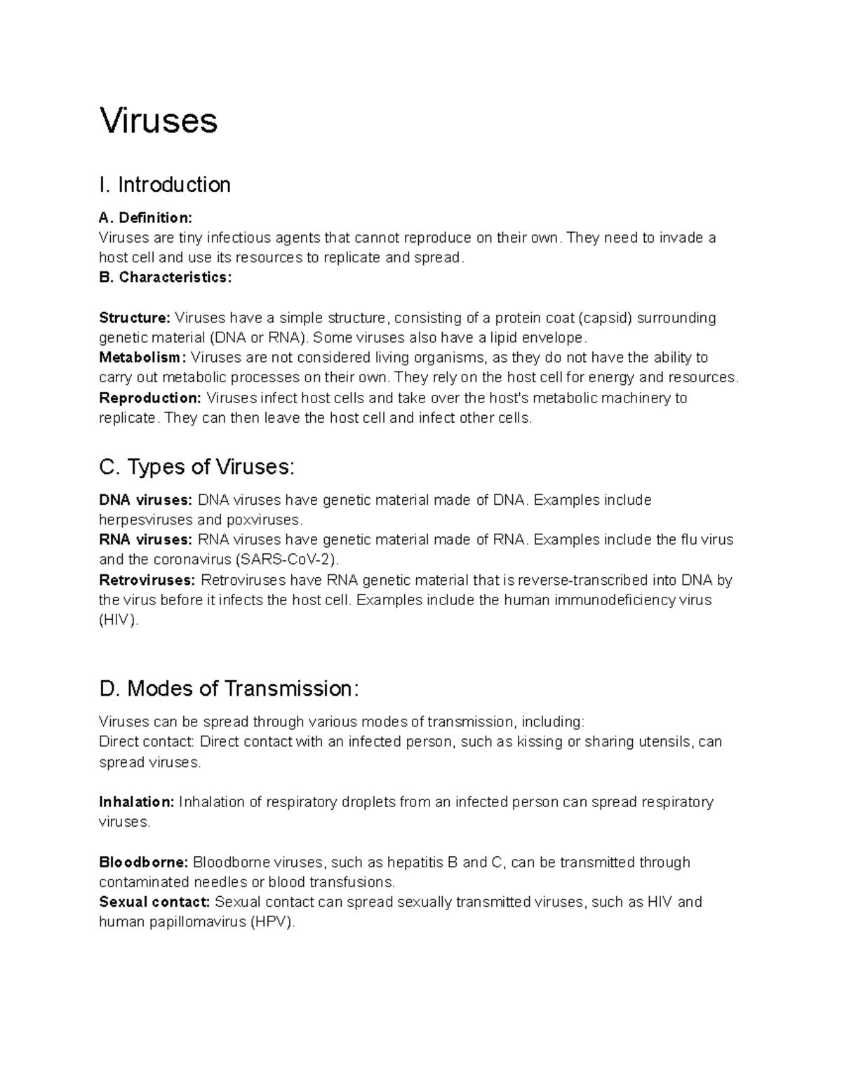 Microbiology (BIO-2010 ) Lecture 23 - Viruses - Viruses I. Introduction ...