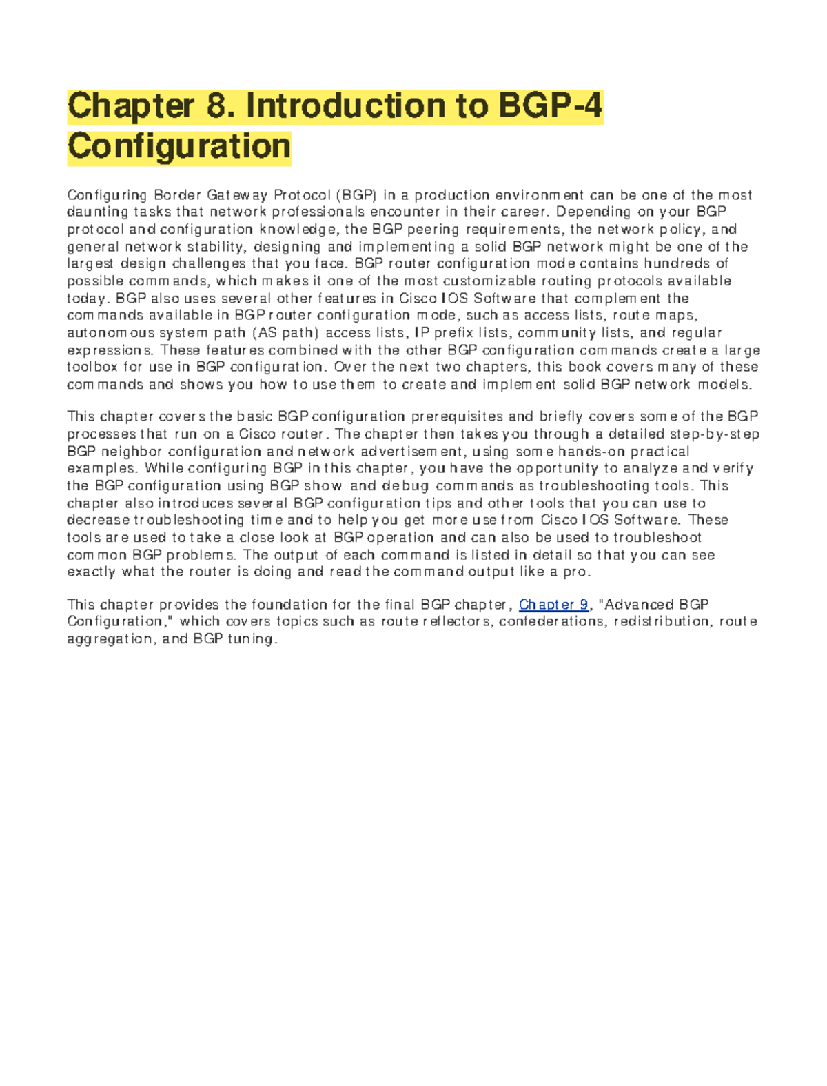 Chapter 8 Introduction to BGP 4 Configuration 1 - Table of Content s I ...
