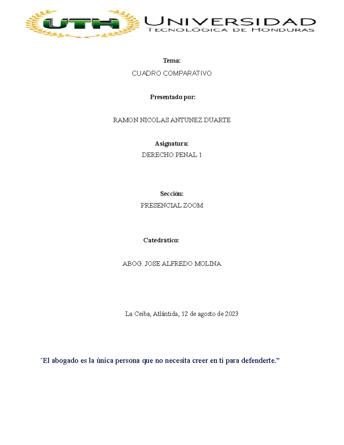 Derecho Penal Cuadro Comparativo - Tema: CUADRO COMPARATIVO Presentado ...