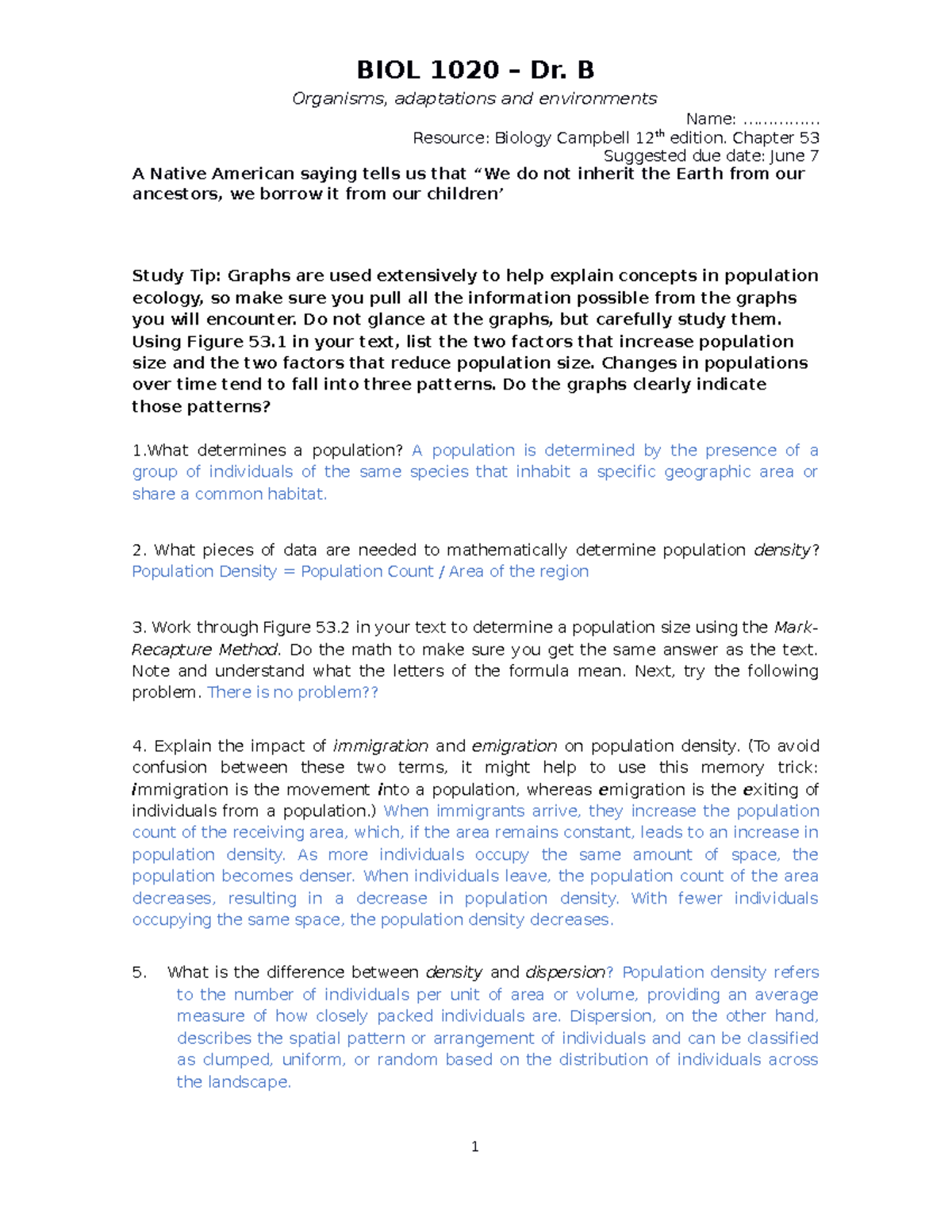 3. Homework Ecosystem Ecology CH 53 - Organisms, adaptations and ...
