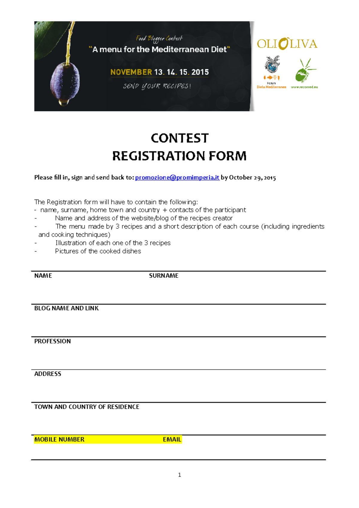 Contest Registration Form Sample - CONTEST REGISTRATION FORM Please ...