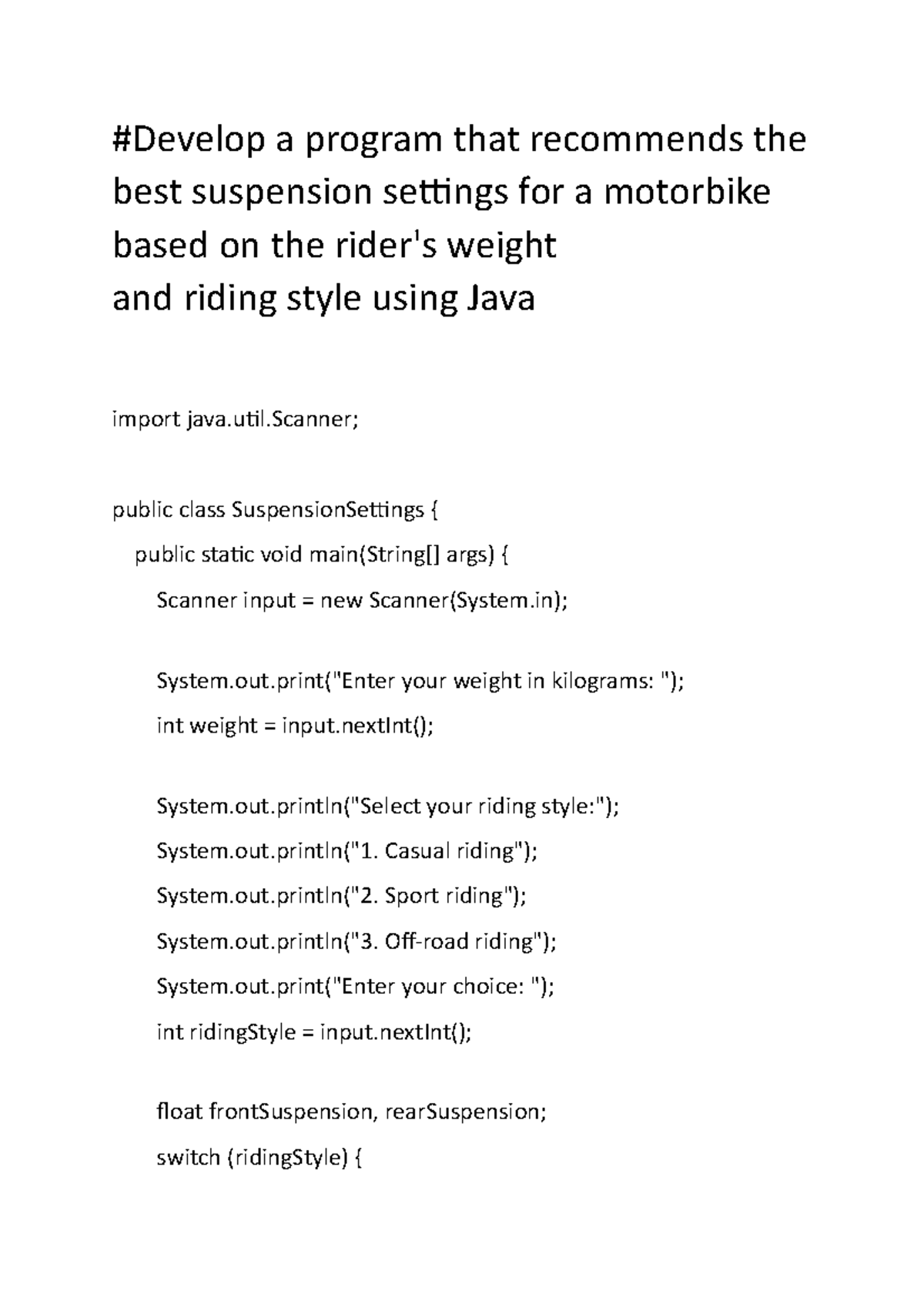 Motorbike based on the rider-java - #Develop a program that recommends ...
