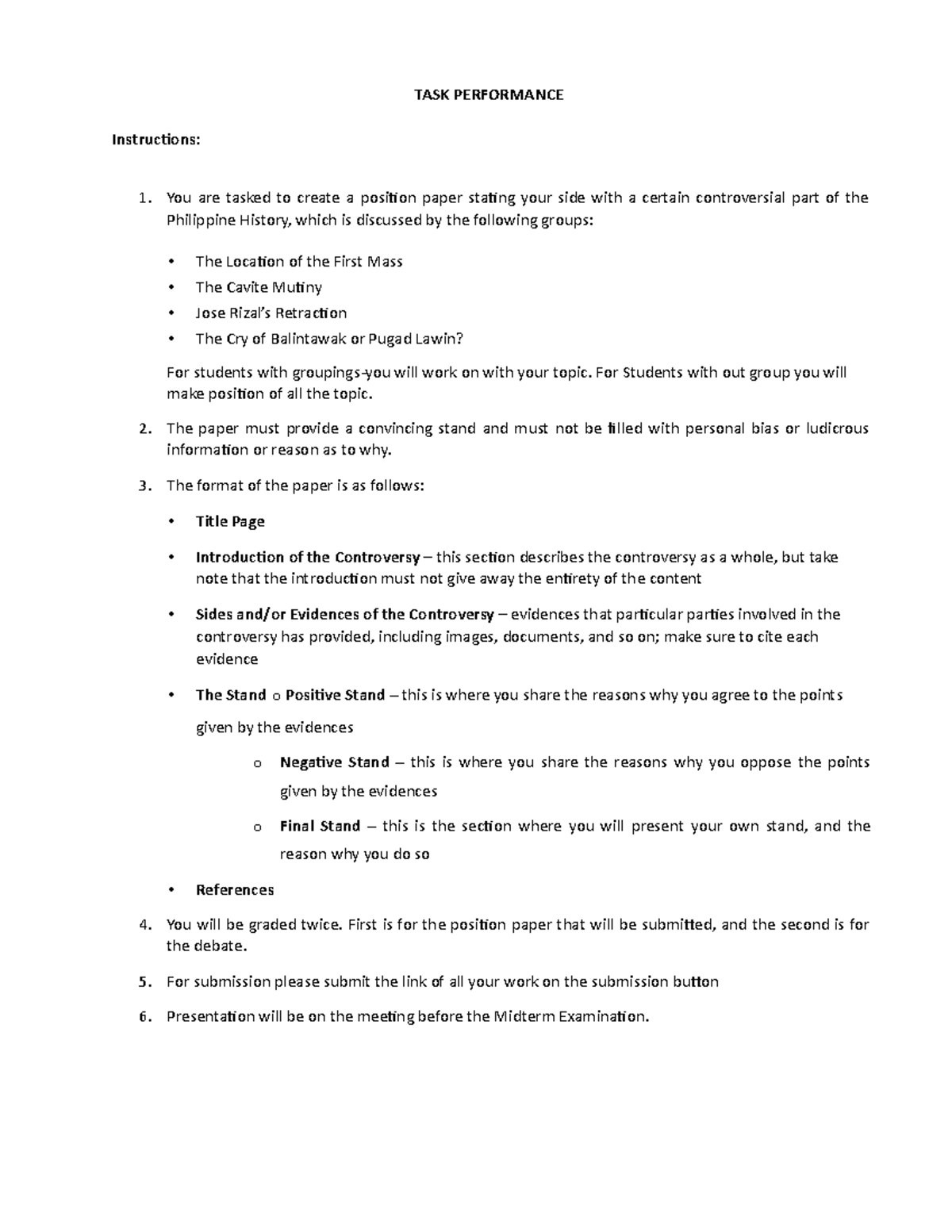 Midterm-Task Performance - TASK PERFORMANCE Instructions: You are ...