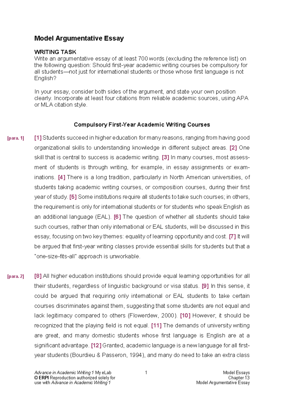 27 model argumentative essay - Advance in Academic Writing © ERPI ...