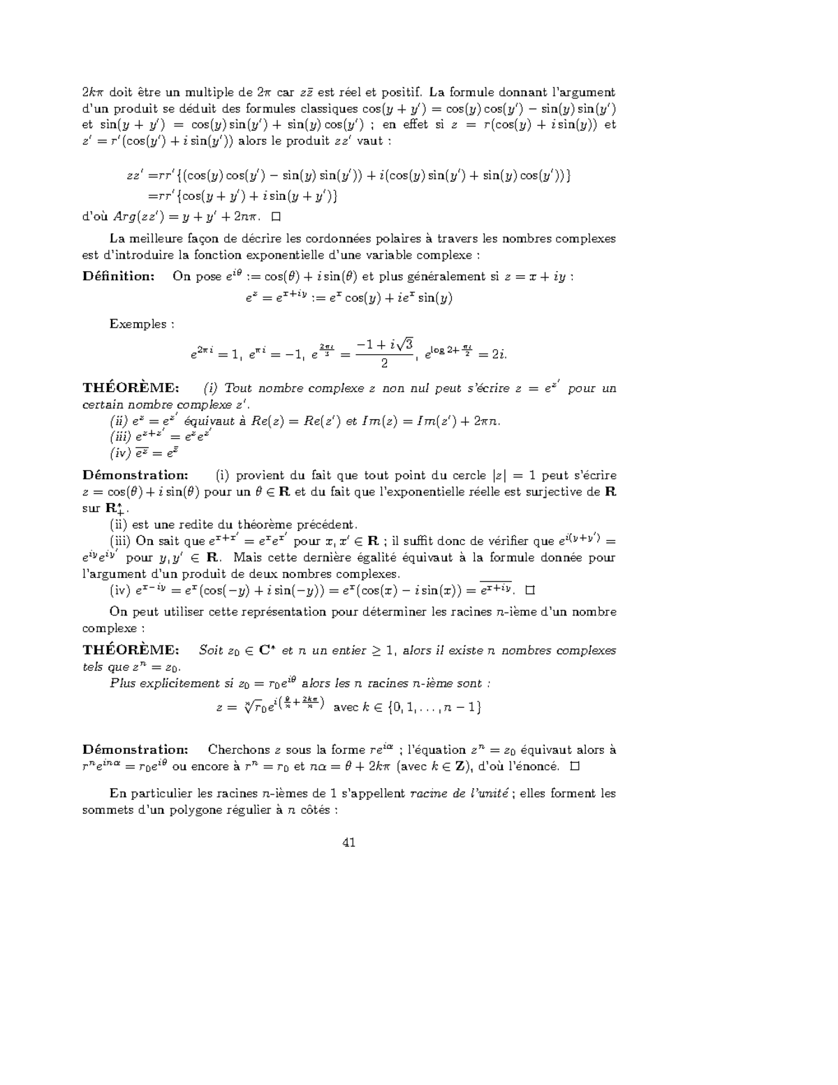 Cours-L1-11 - Cours-L1-11 - 2 kπ doit ˆetre un multiple de 2π car z ̄z ...
