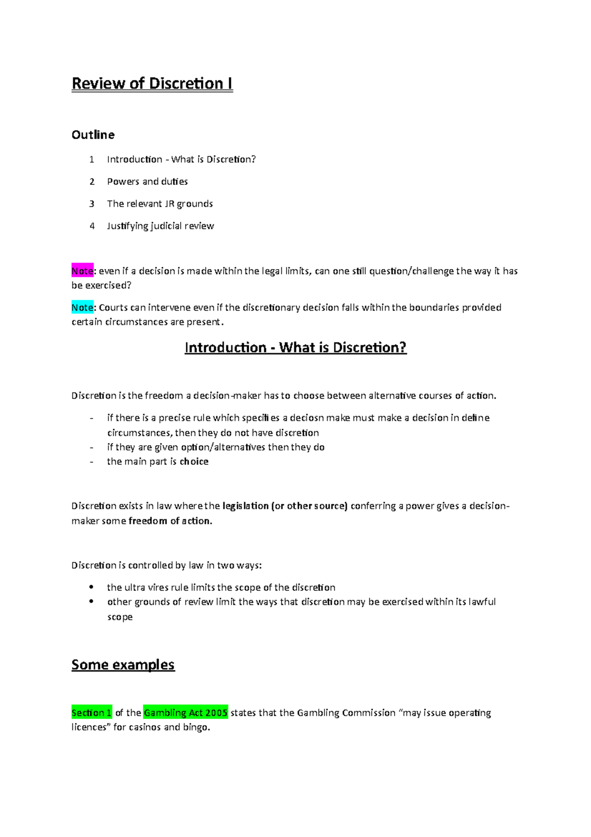 L4- Review of Discretion I - Review of Discretion I Outline 1 ...