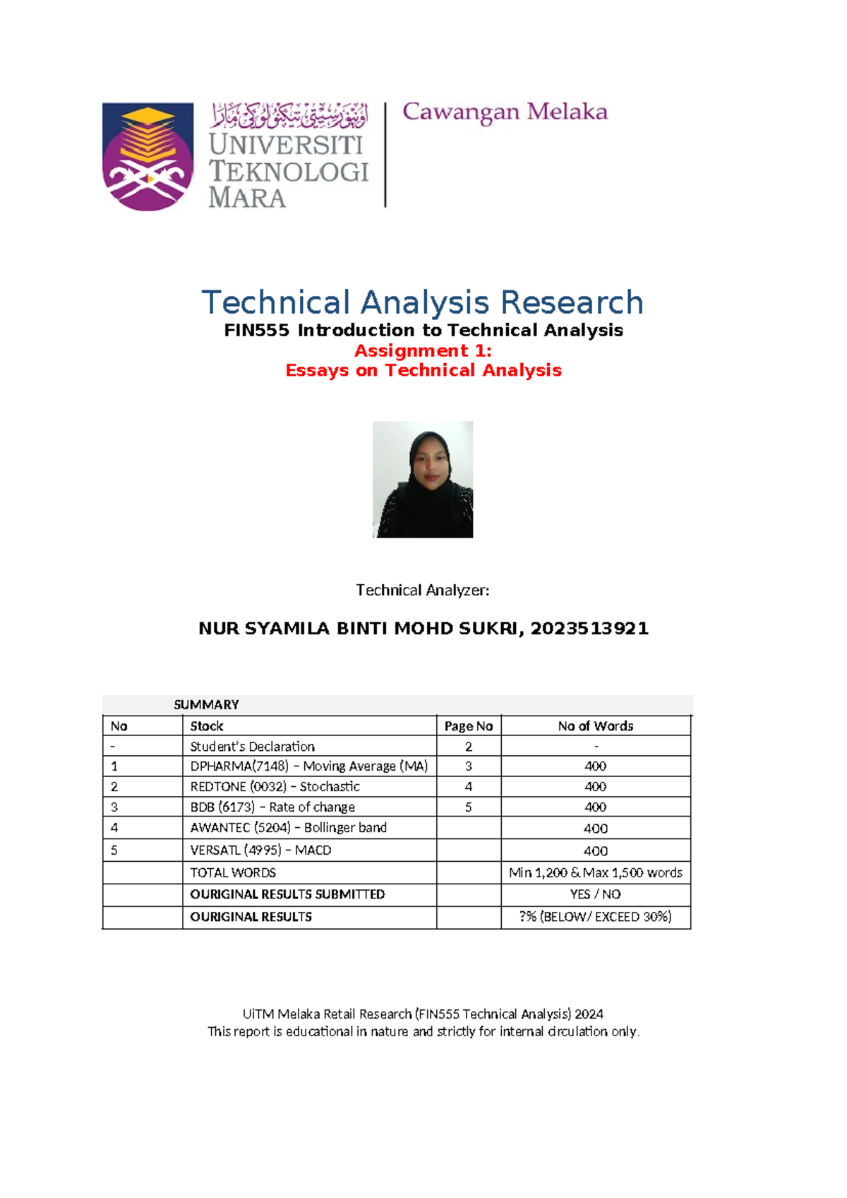 Technical Analysis Research - Technical Analysis Research FIN555 Introduction to Technical ...