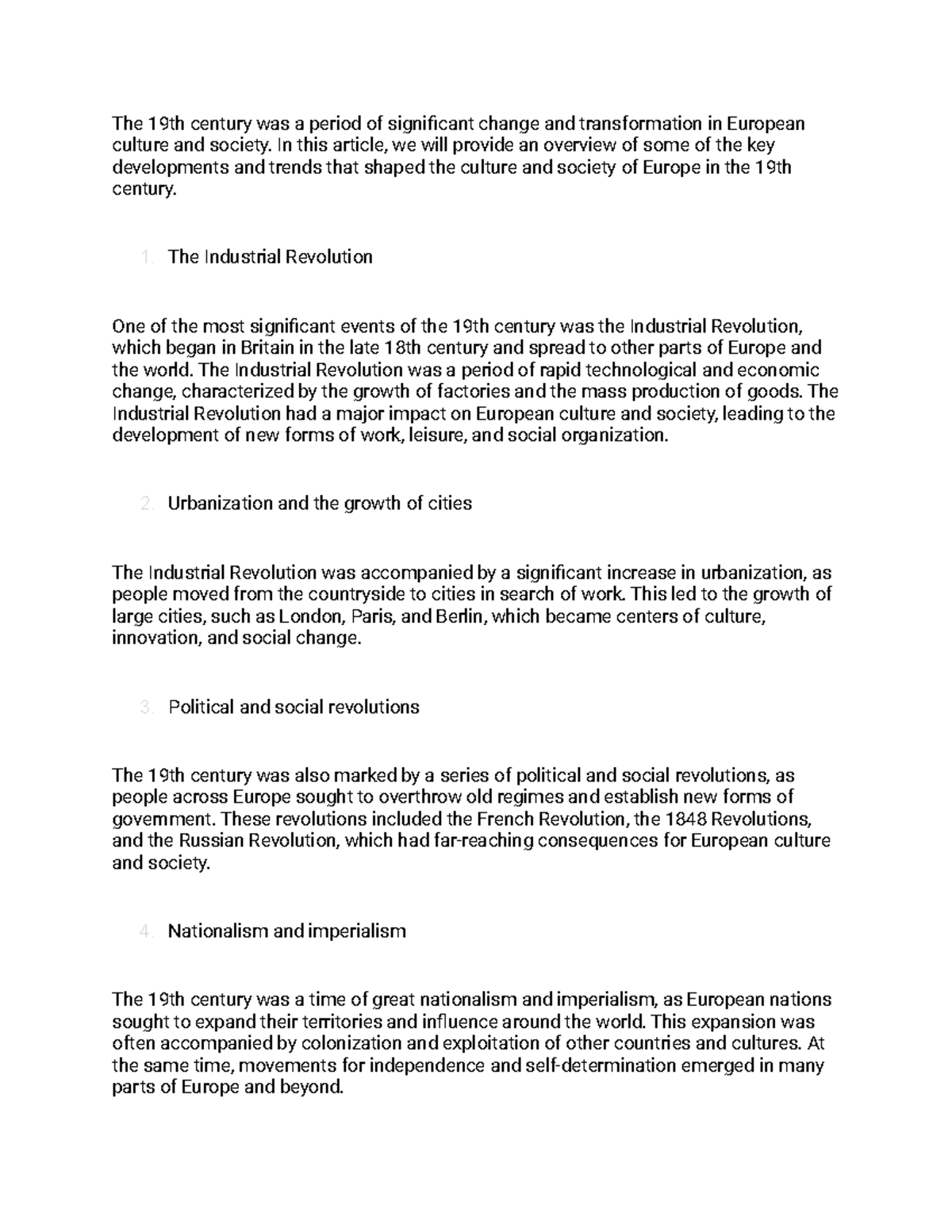 Intro to 19th century euro society - The 19th century was a period of ...