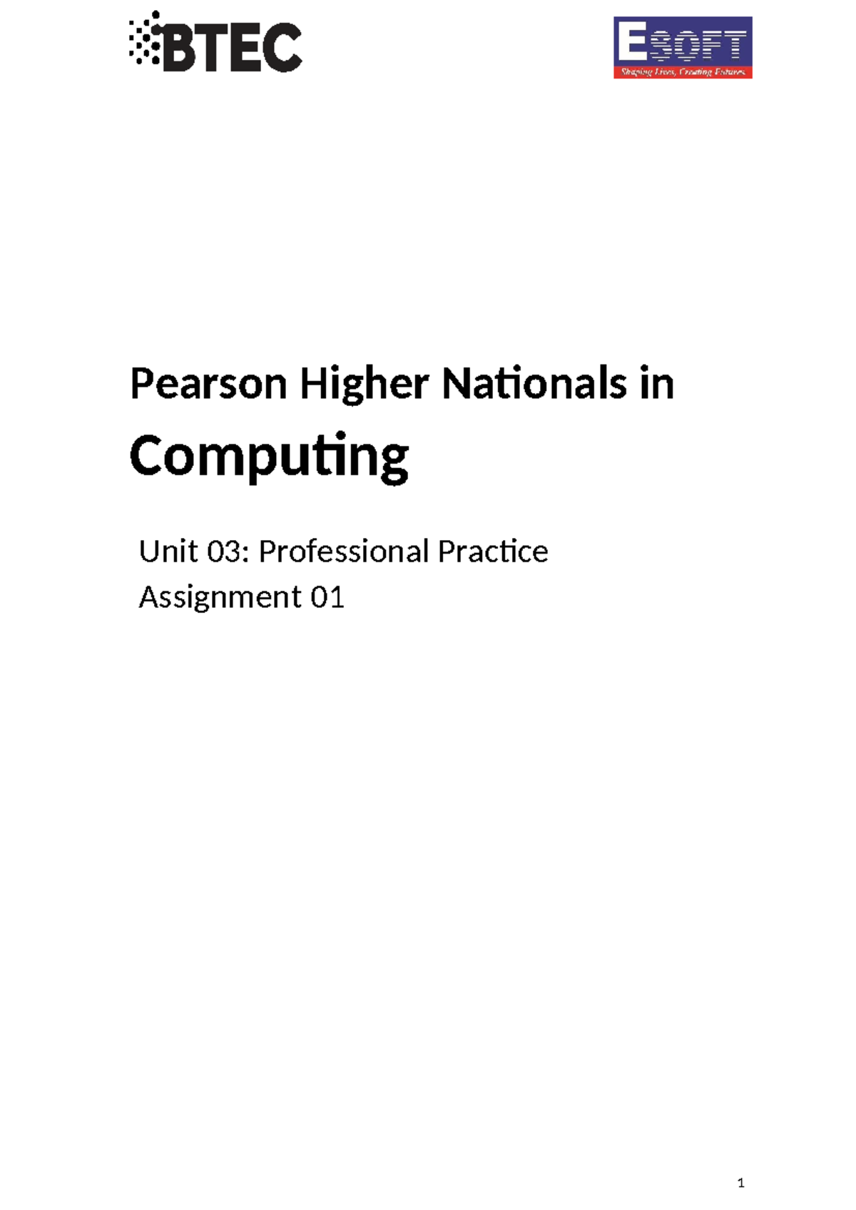 Unit 03 - Professional Practice - Pearson Higher Nationals in Computing ...