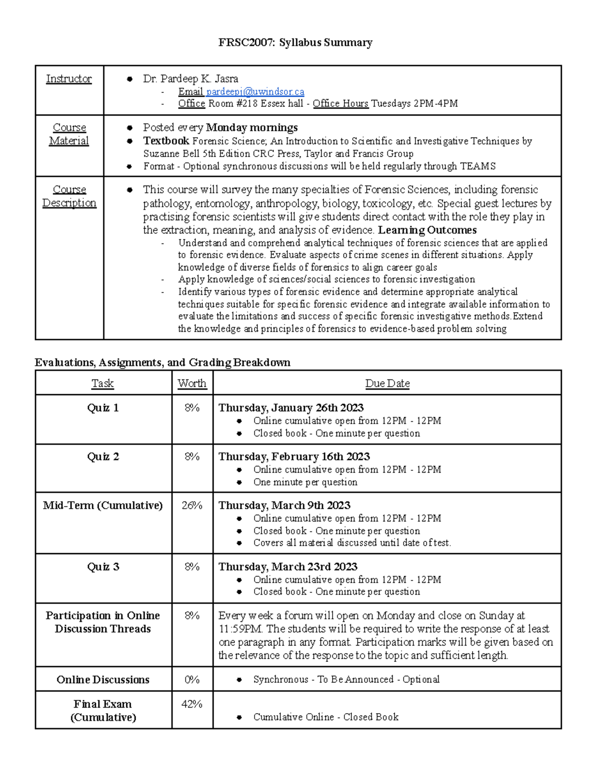 Forensic Science - Syllabus Summary - FRSC2007: Syllabus Summary ...