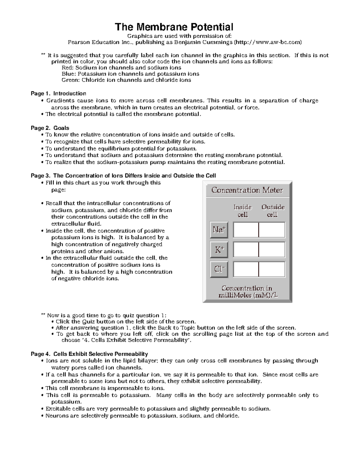 Membrane Potential - The Membrane Potential Graphics are used with ...