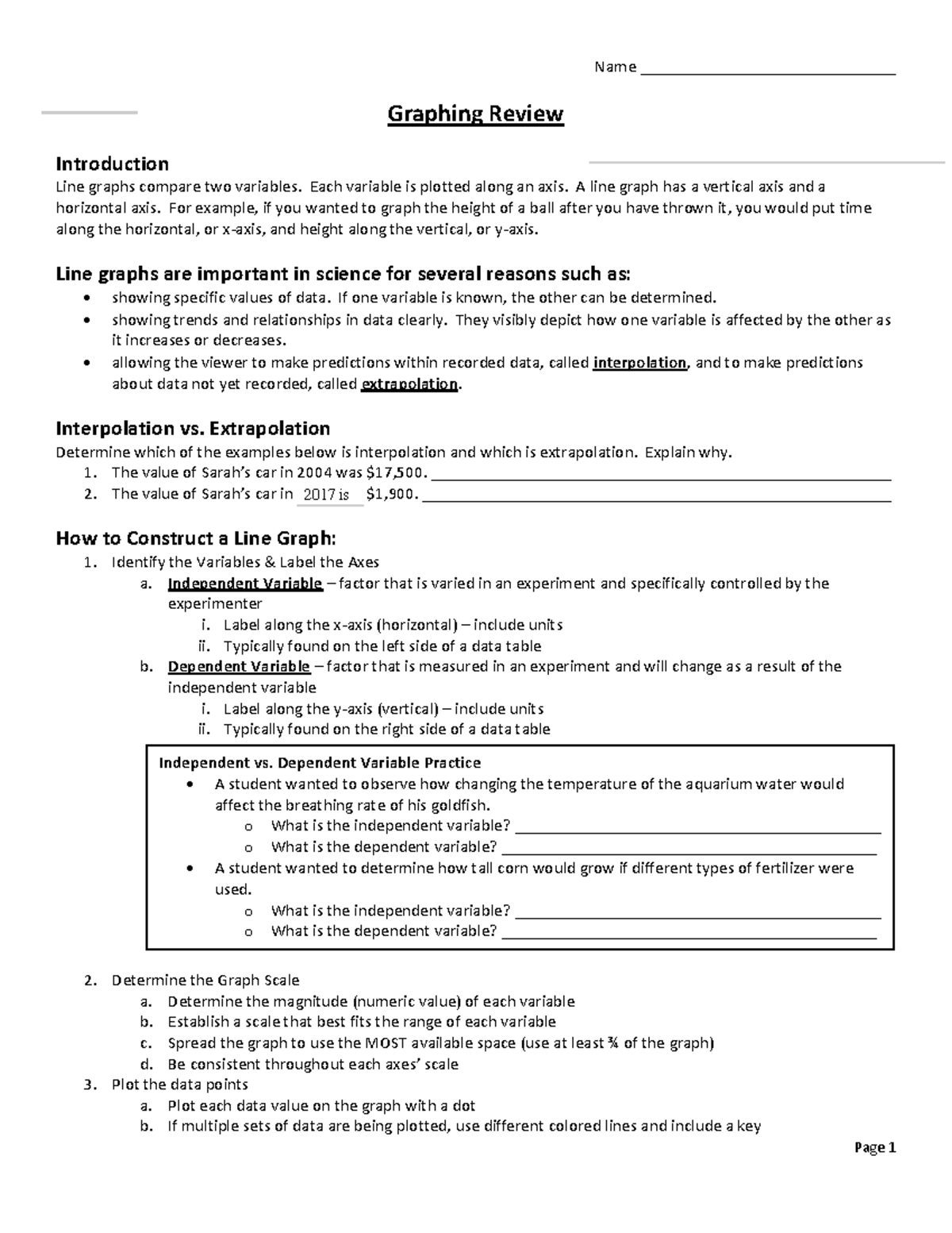 Graphing Review Practice Problems - Biology Graphing Review ...