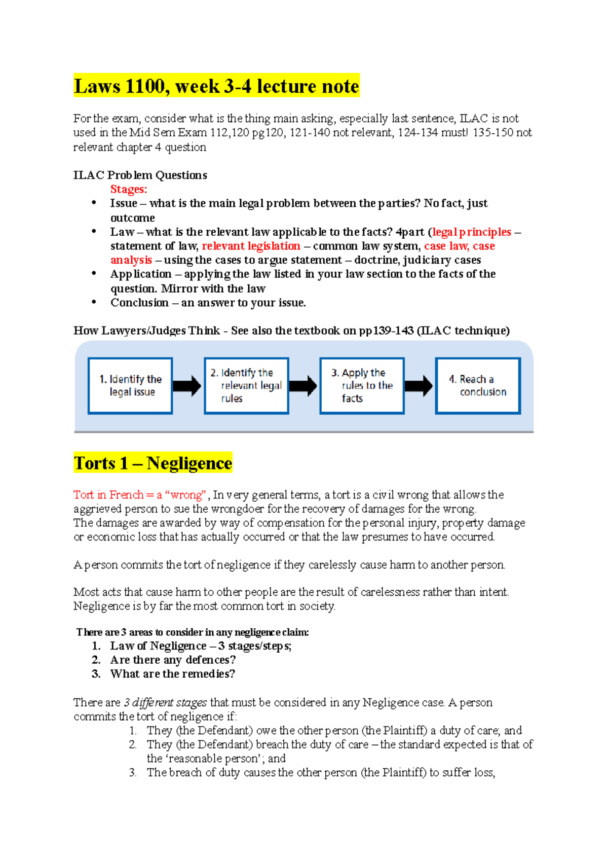 Laws 1100 lecture note Week 3 - Laws 1100, week 3-4 lecture note For ...