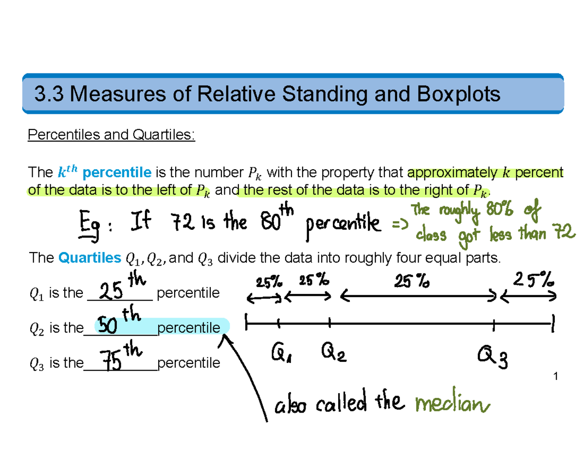 Section 3 - 1 3 Measures of Relative Standing and Boxplots Percentiles ...
