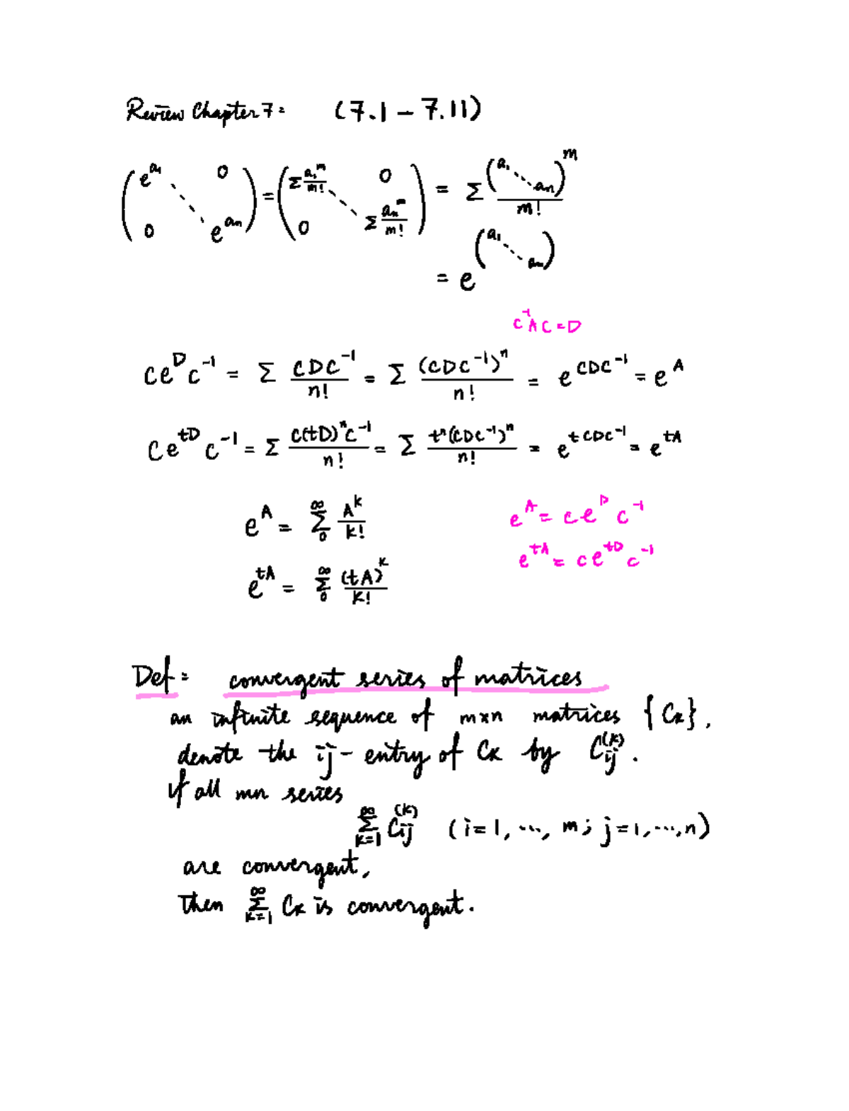Final review, convergent series of matrices, norm of matrix ...