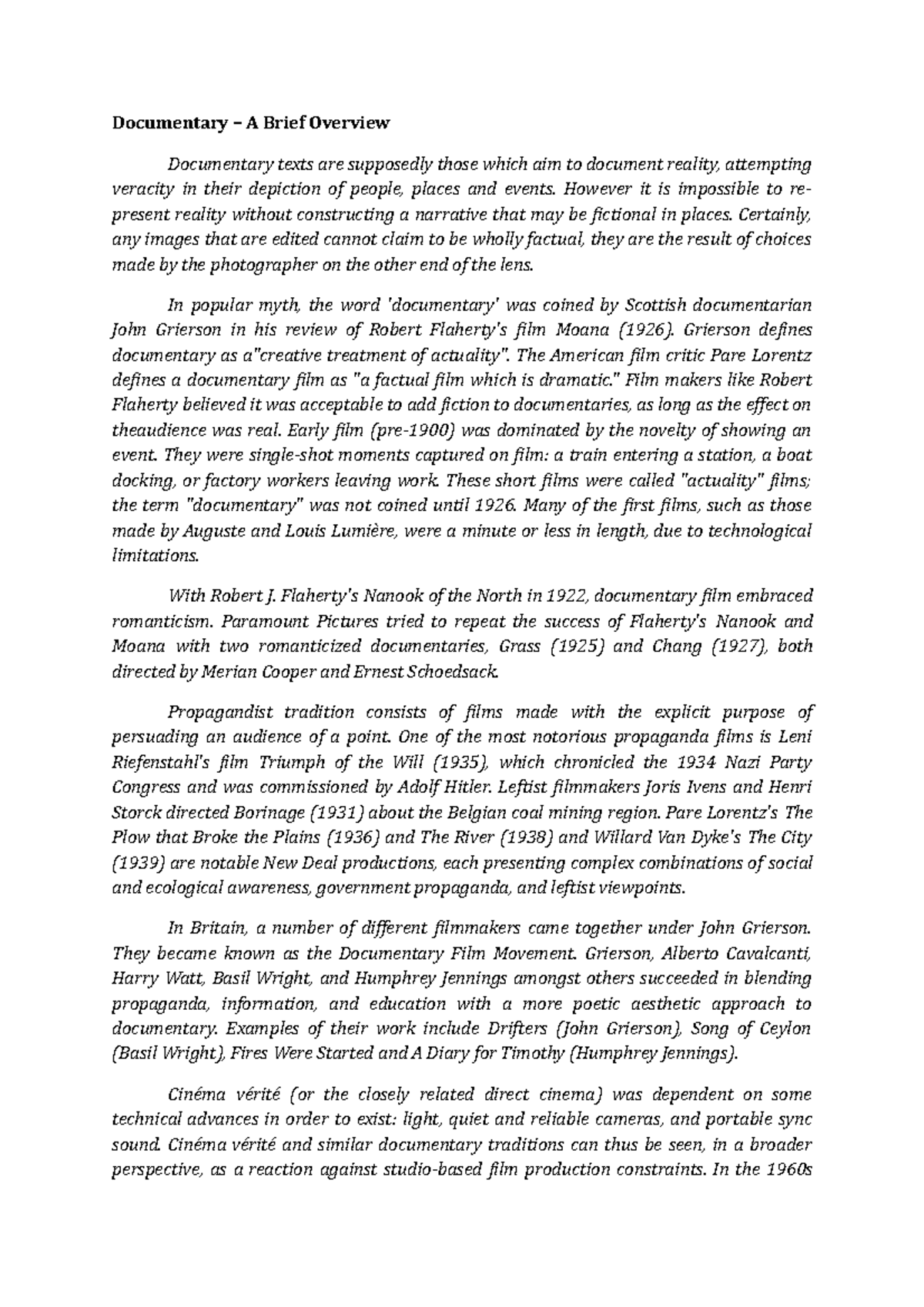 Documentary - Film studies - Documentary – A Brief Overview Documentary ...