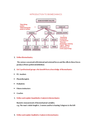 Biomechanics practice questions - 400882 - UWS - Studocu