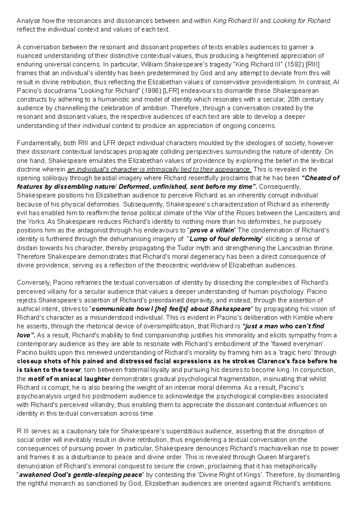 Copy of English Task 3 Richard III and LFR Essay - Analyse how the ...