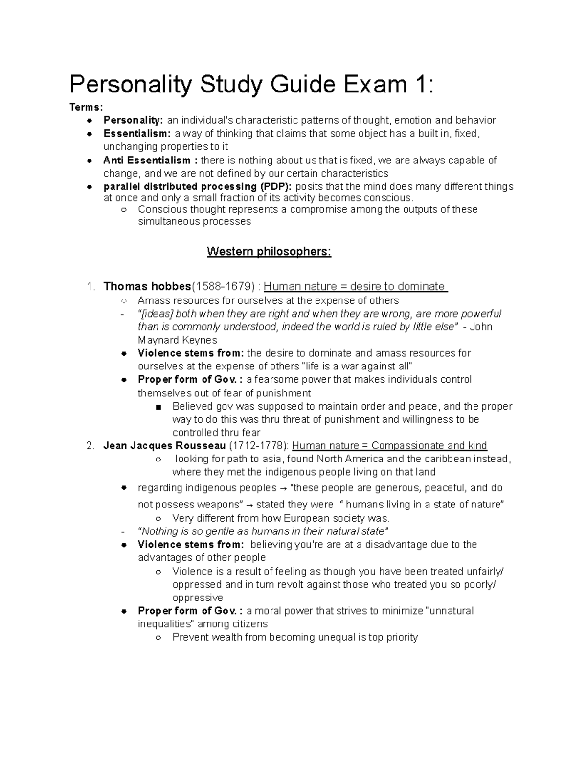Personality Study Guide Exam 1 - Conscious thought represents a ...