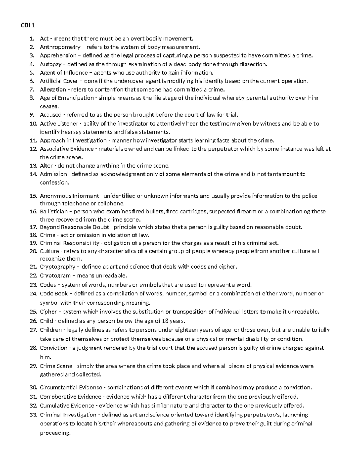 CDI-1-DOT - CDI 1 Act - means that there must be an overt bodily ...