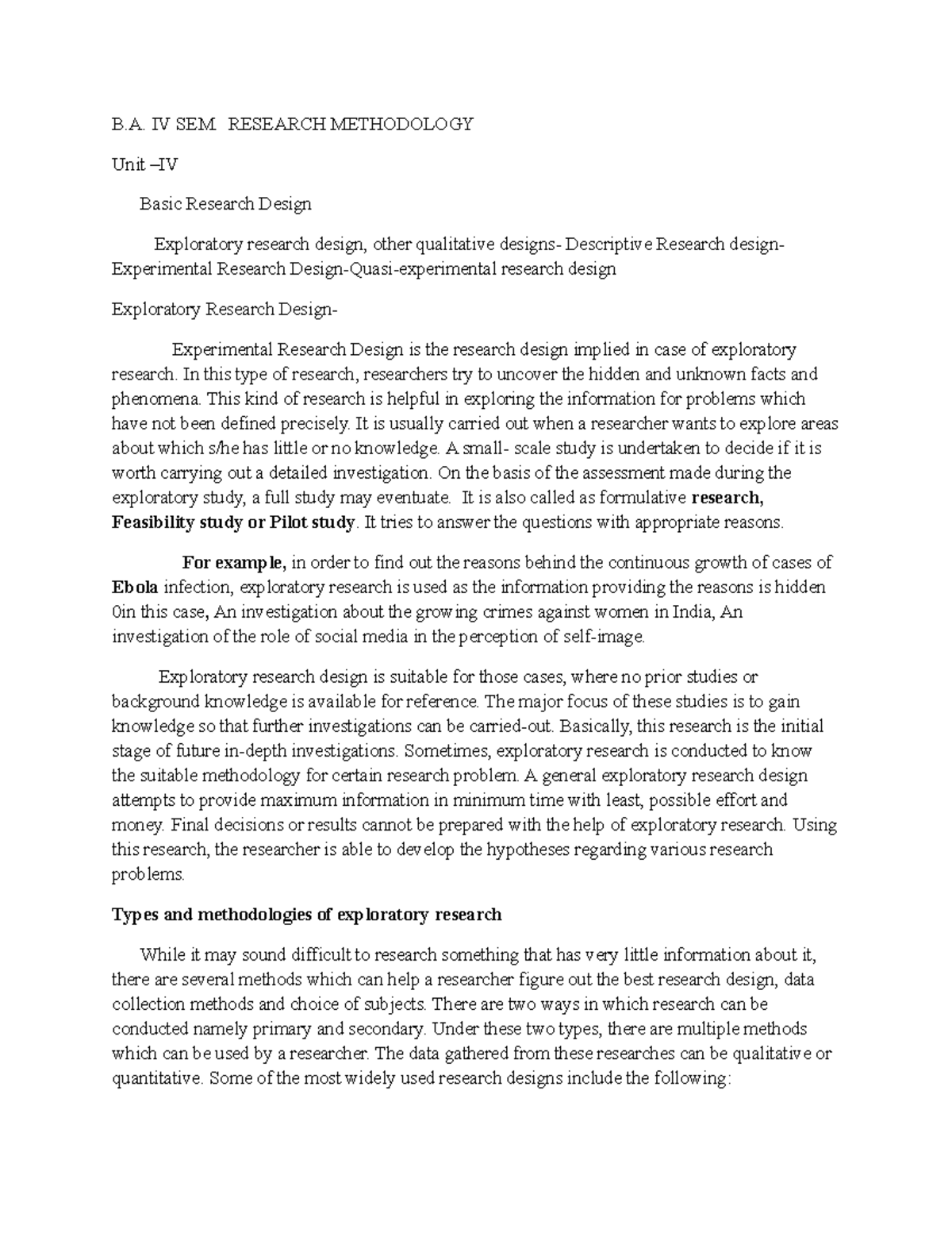 Unit IV - PSYCHOLOGY NOTES - B. IV SEM. RESEARCH METHODOLOGY Unit –IV ...