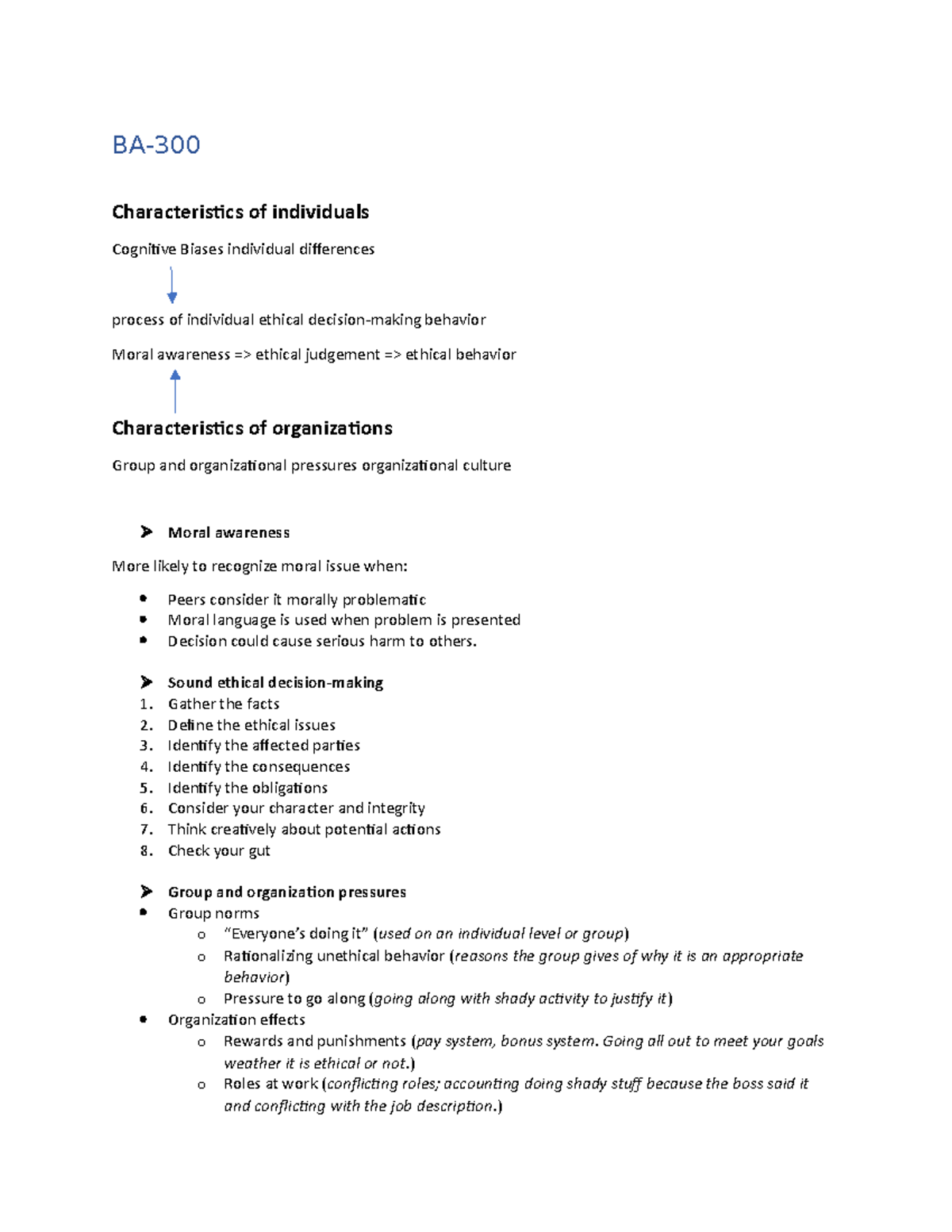 BA-300 - Notes for Exam 1 - BA- Characteristics of individuals ...