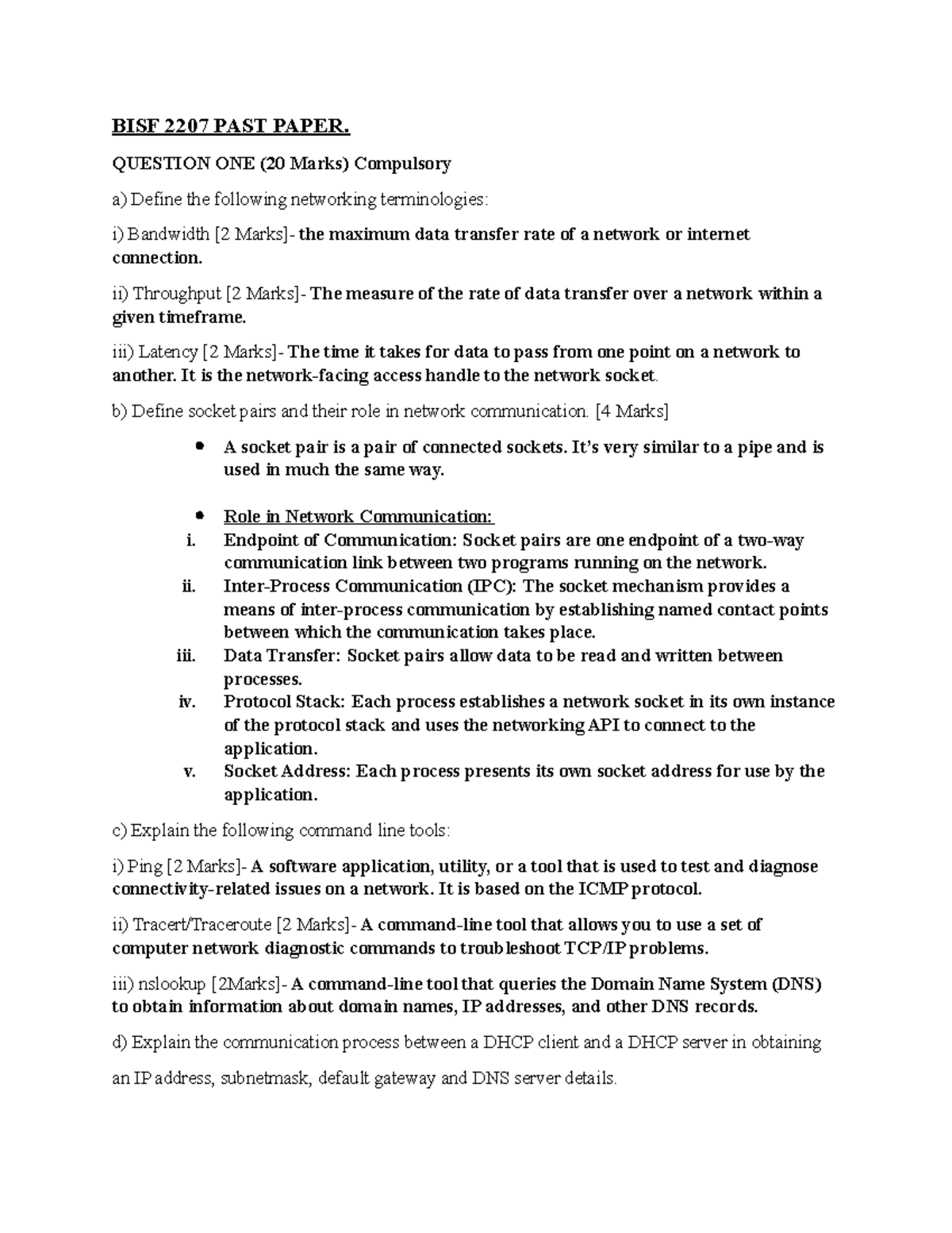 BISF 2207 PAST Paper( Revised) - BISF 2207 PAST PAPER. QUESTION ONE (20 ...