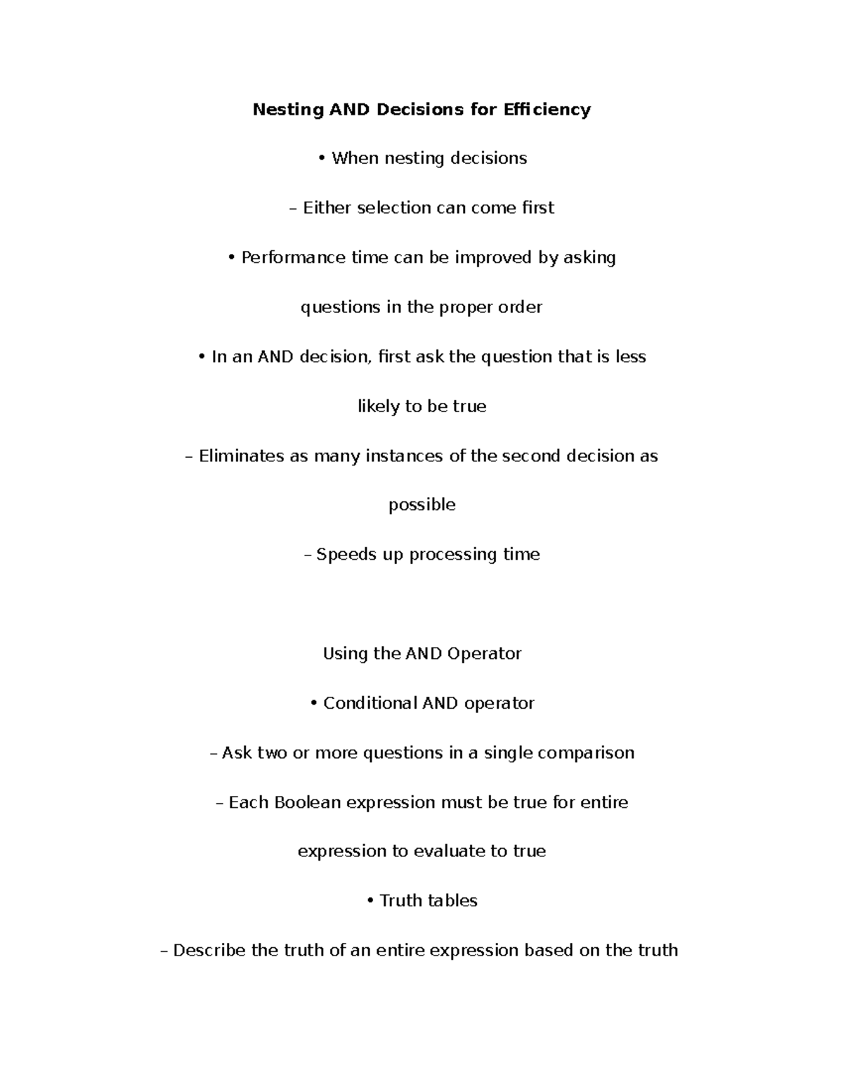 Nesting AND Decisions for Efficiency - Studocu