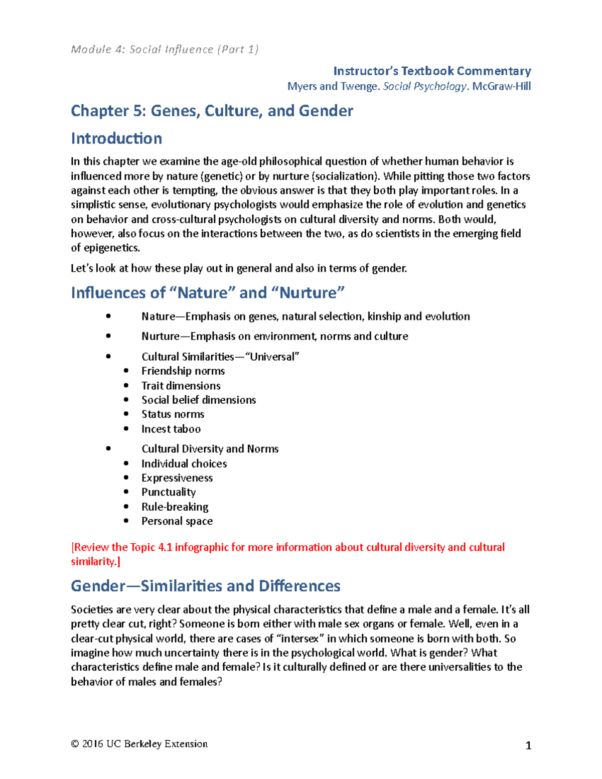 Commentary Chapter 5 - Module 4: Social Infl uence (Part 1) Instructor ...