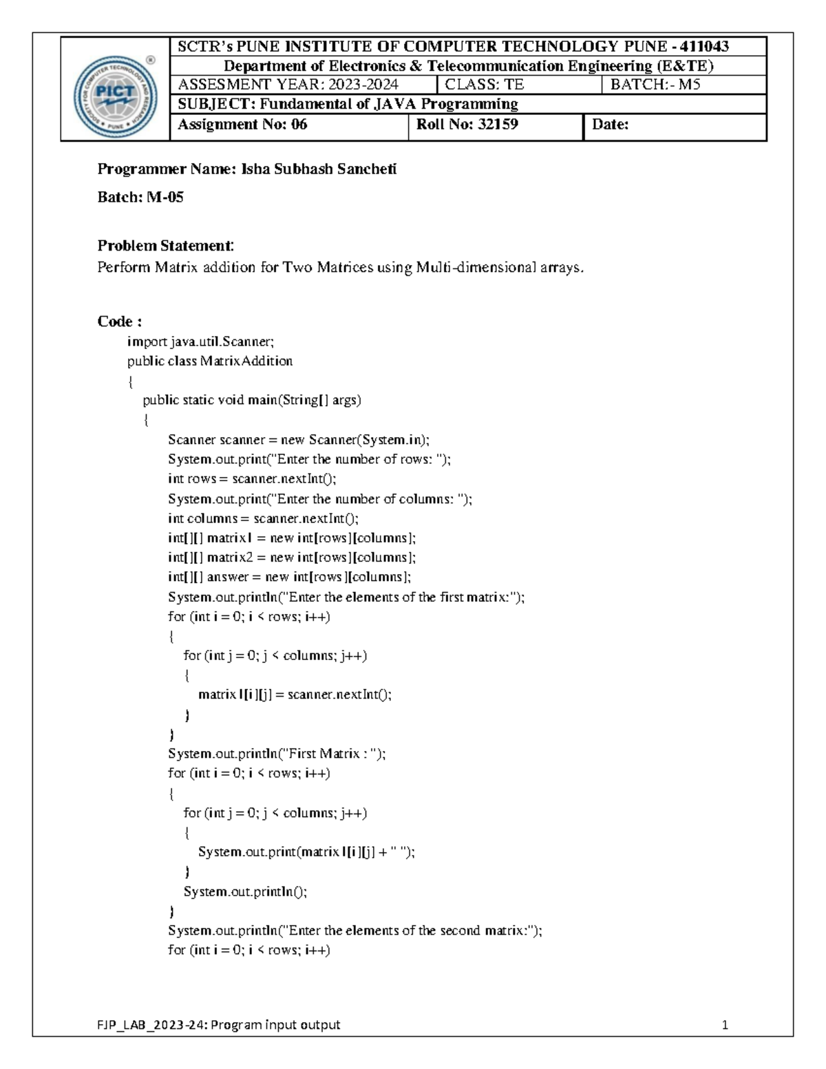 32159 Assignment 6 - fjp assignmment - FJP_LAB_2023-24: Program input ...