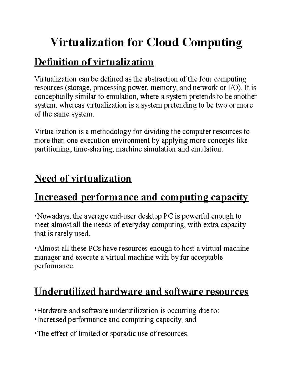 Unit 4 cloud computing - Virtualization for Cloud Computing Definition of virtualization - Studocu