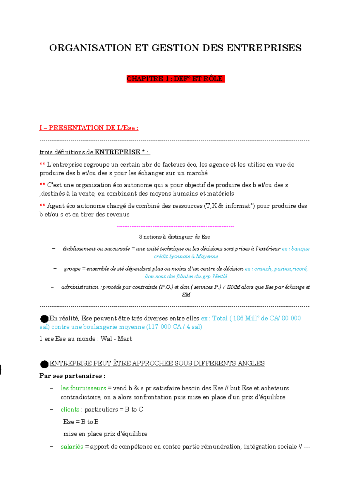 S1 OGE - Warning: TT: undefined function: 32 ORGANISATION ET GESTION DES ENTREPRISES CHAPITRE 1 ...