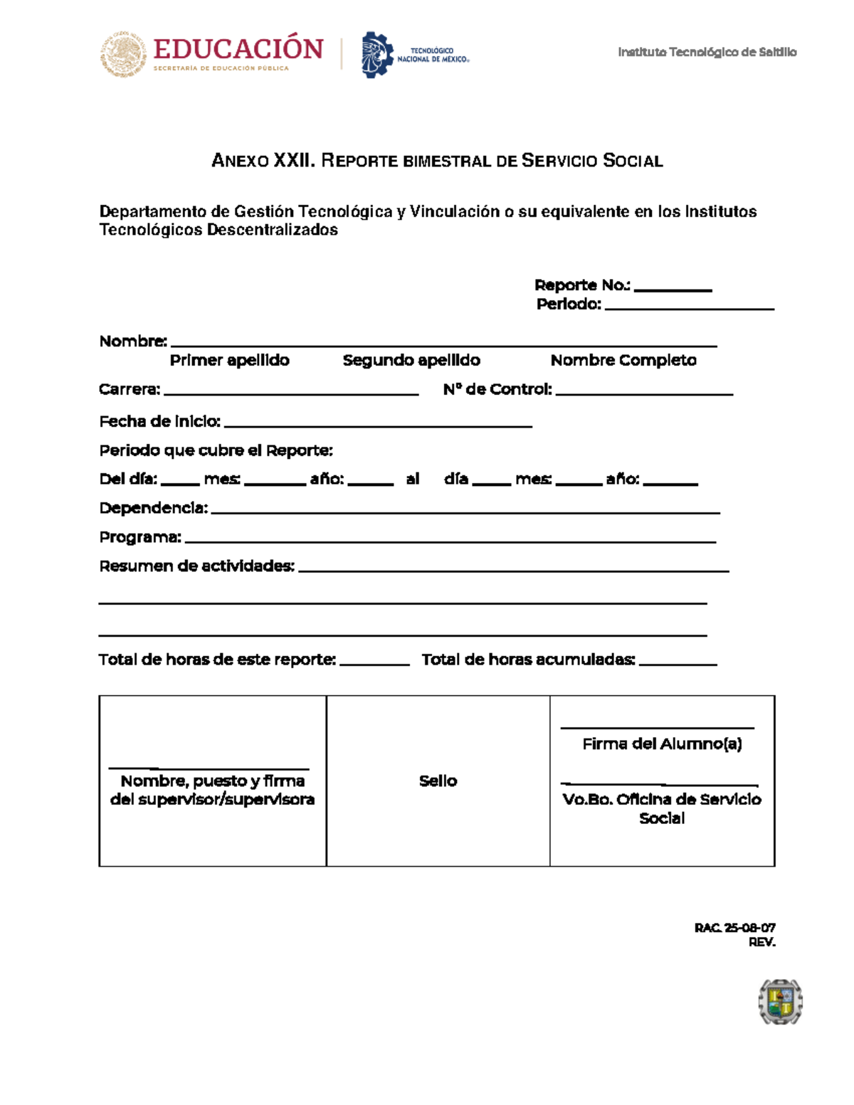 Formatos Reporte - ASDASDF - Instituto Tecnológico de Saltillo ANEXO ...
