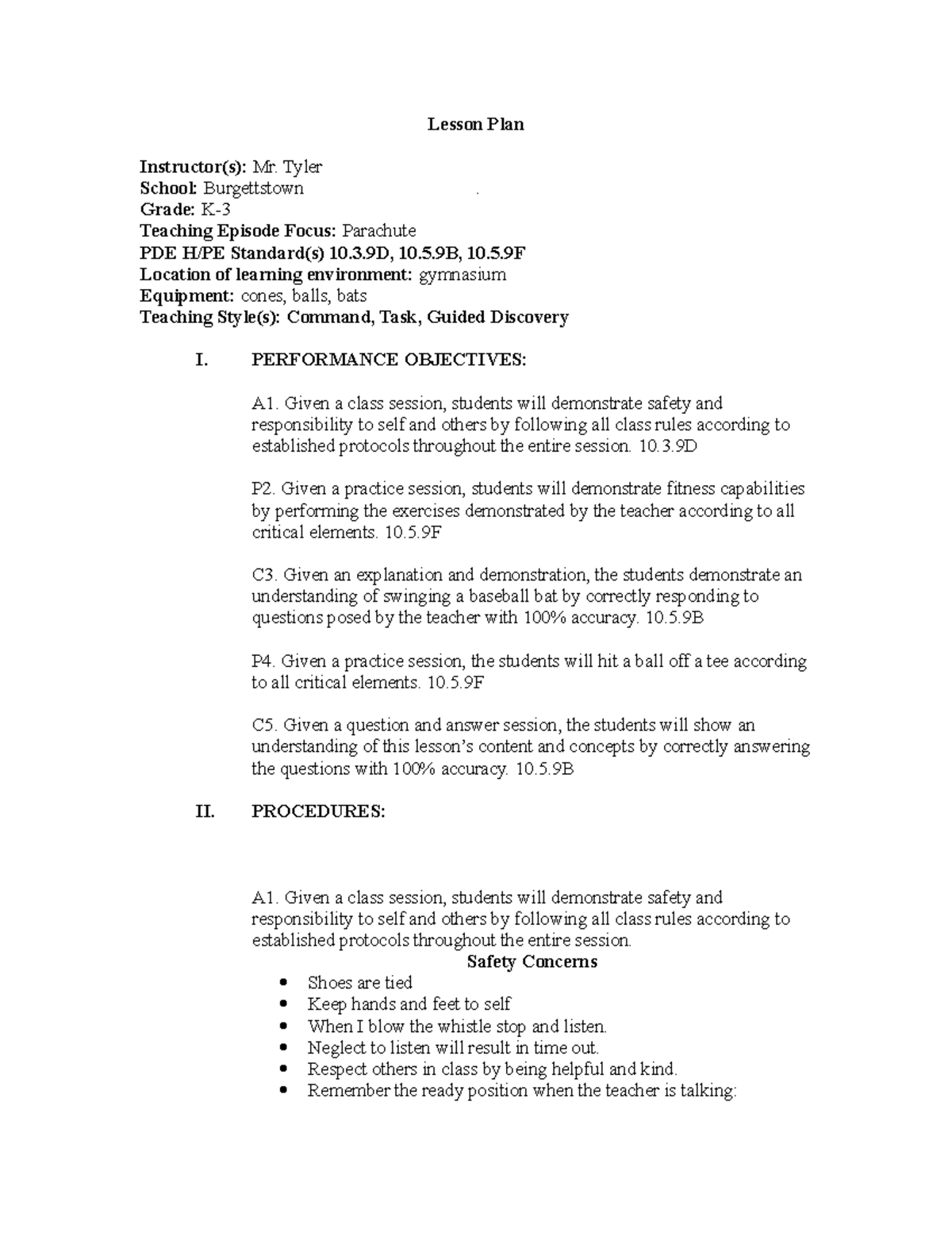 Baseball swing - jgyhg - Lesson Plan Instructor(s): Mr. Tyler School ...